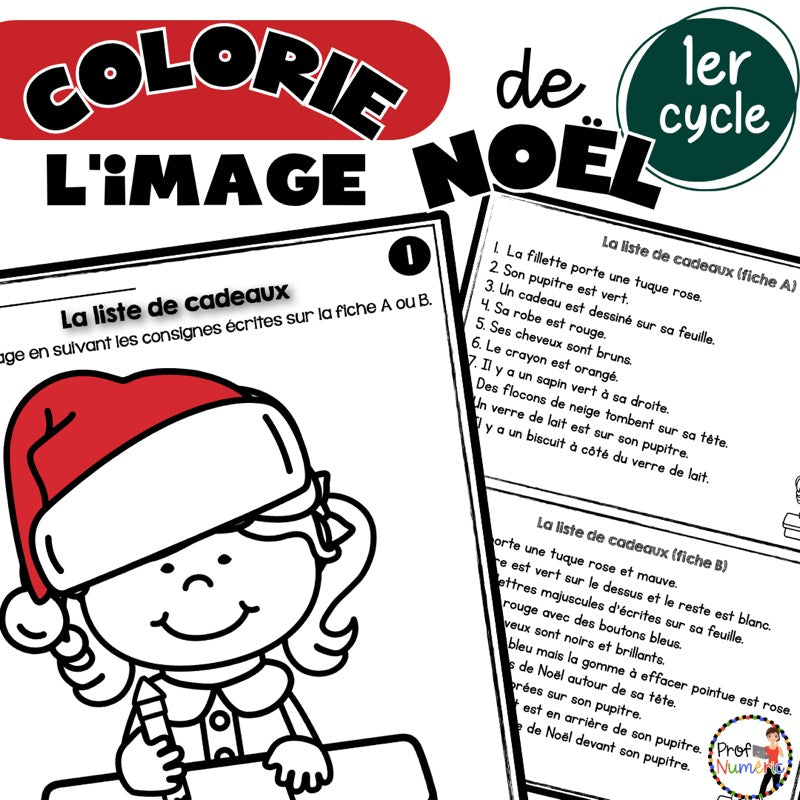 Colorie l’image – Noël – 1er cycle – Prof Numéric
