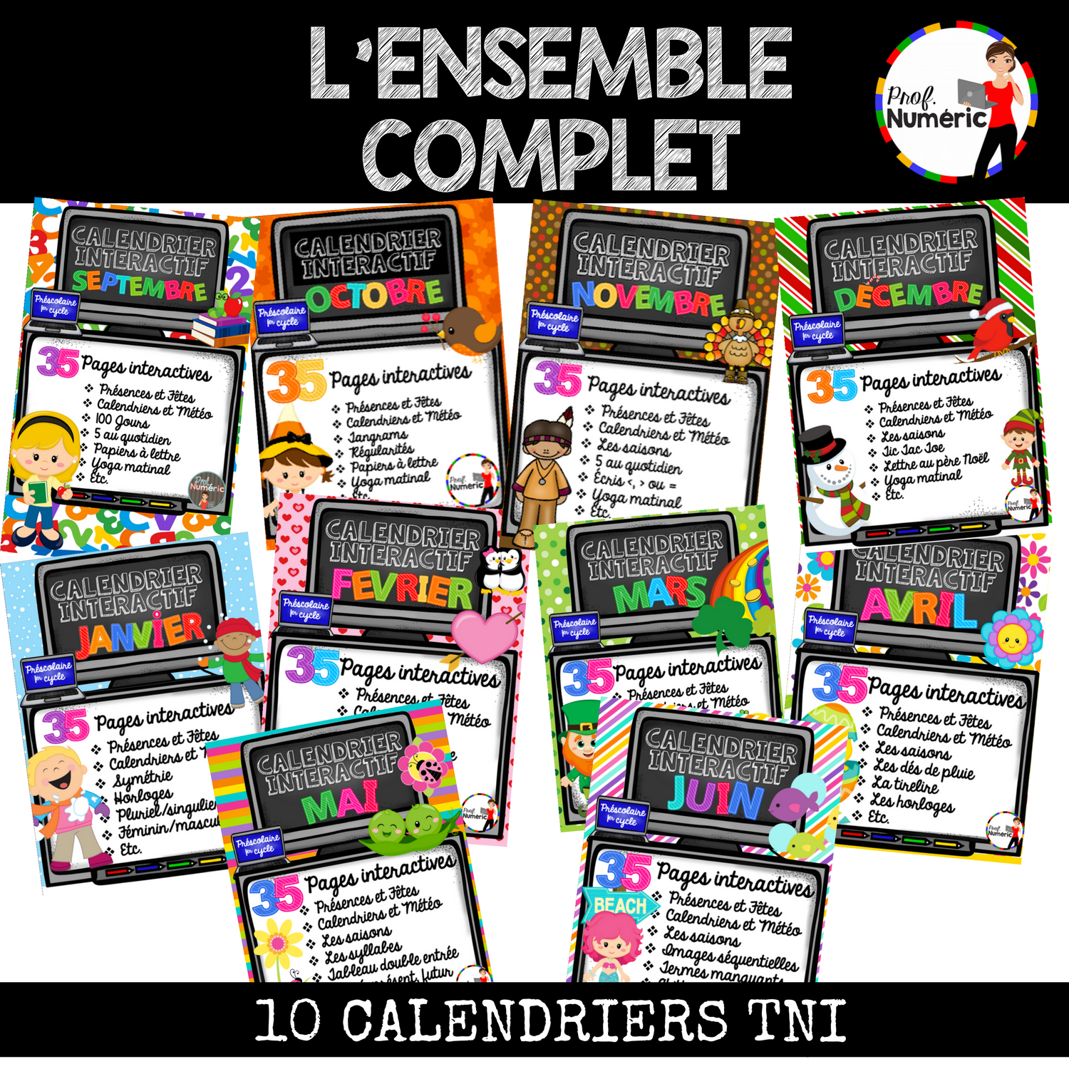 Calendriers interactifs TNI - ENSEMBLE COMPLET – Prof Numéric