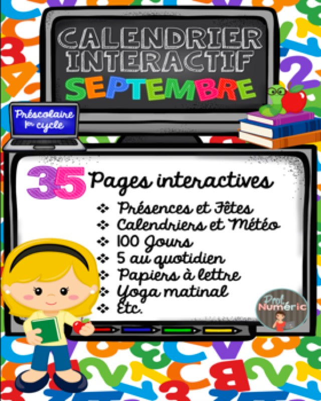 Calendrier interactif TNI - SEPTEMBRE - 1er cycle – Prof Numéric