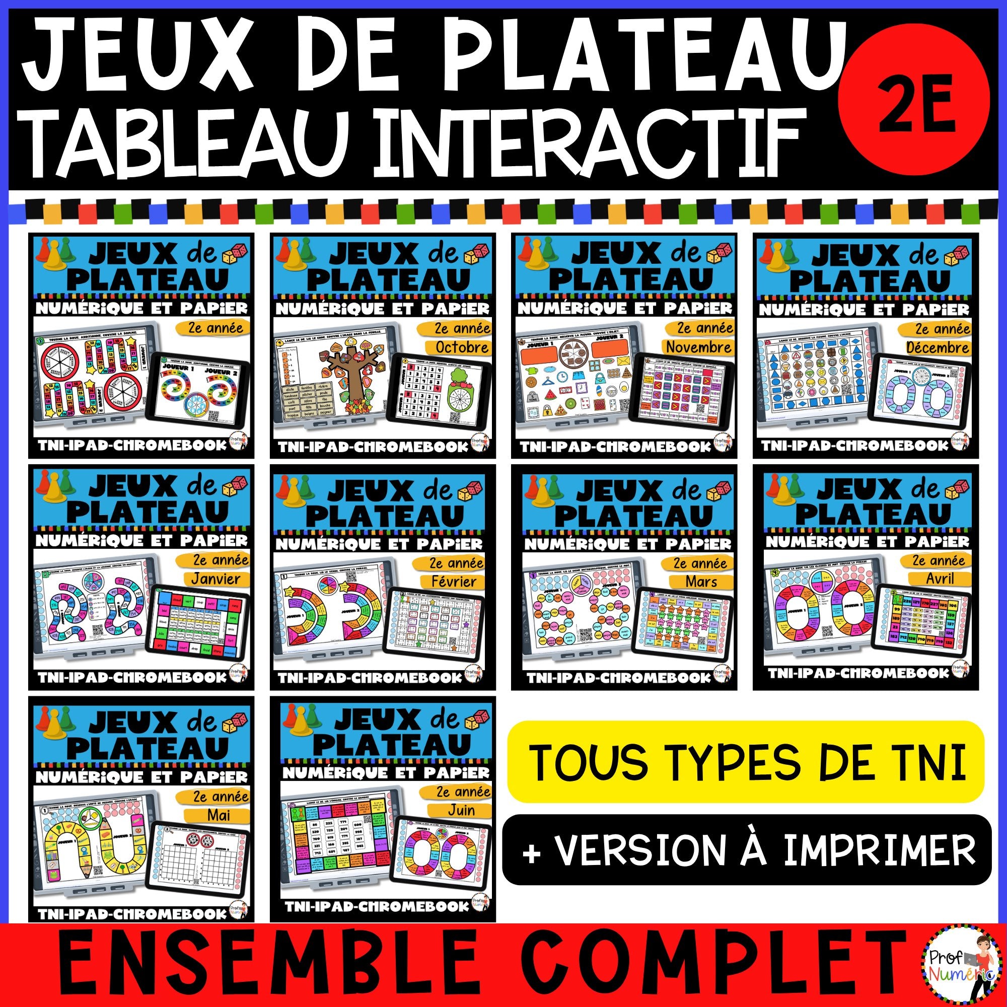 50 Jeux de plateau TNI - ENSEMBLE COMPLET - 2e – Prof Numéric