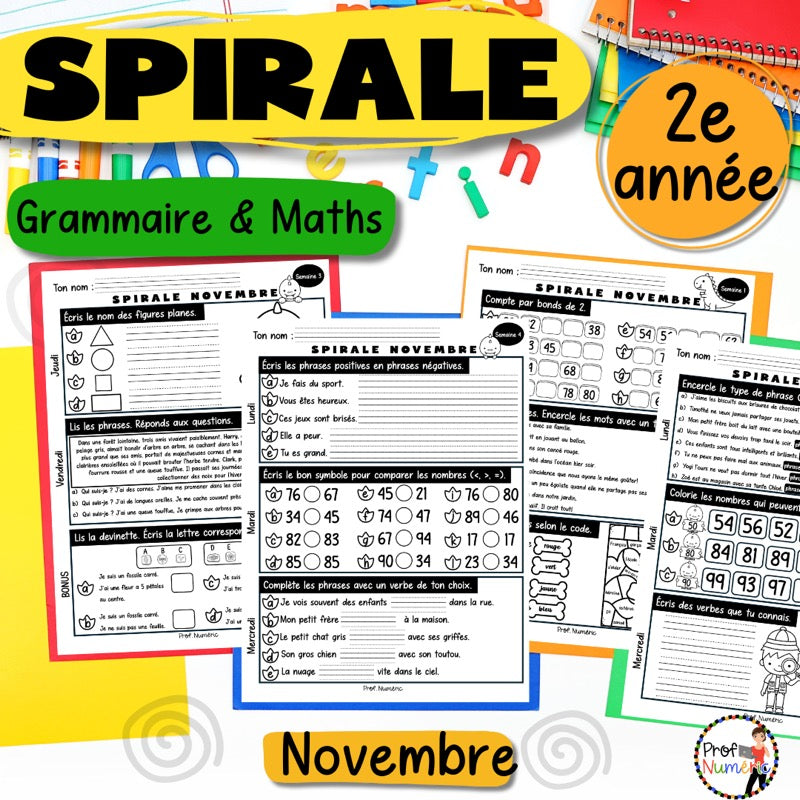 Spirale à imprimer - NOVEMBRE - 2e – Prof Numéric