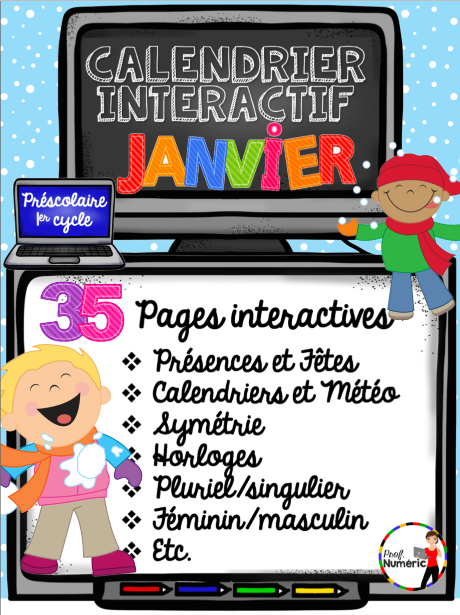 Calendrier interactif TNI - JANVIER - 1er cycle – Prof Numéric